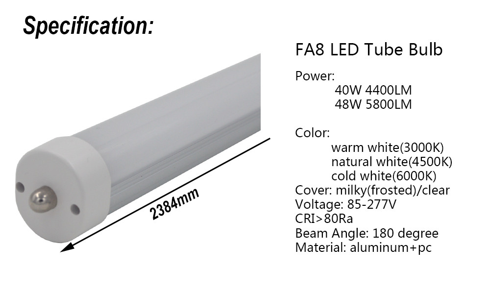 LED Tube Bulb 8ft 2.4m 40W 48W Rotated Base FA8 R17D(HO) Lamp T8 T10 ...