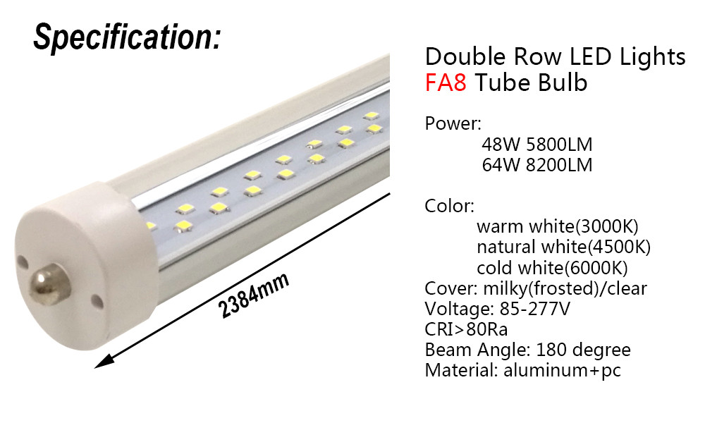 Twin Row LED Tube Lights 8ft 2.4m FA8 R17D Rotated HO Lamp Retrofit ...