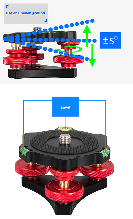 BGNING LP-64 Camera Tripod Head Leveling Base Aluminum Alloy Triple ...