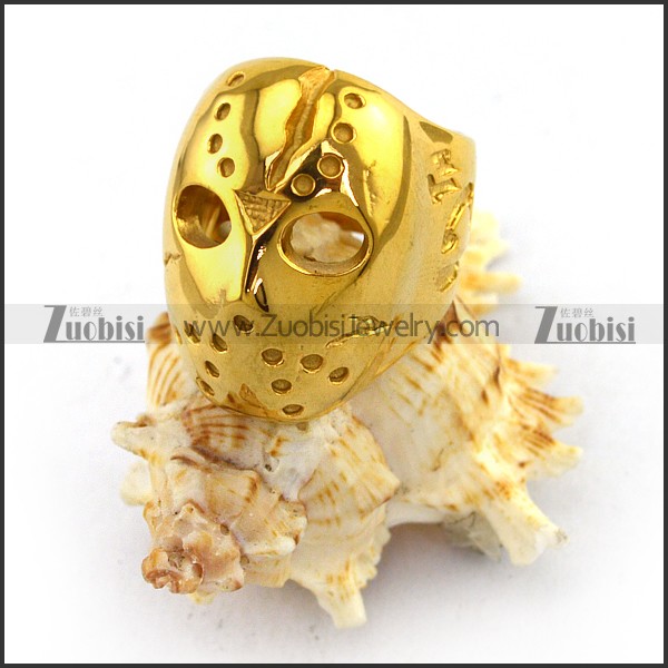 Shiny Gold Plating Jason Mask Ring r003710 - Zuobisi Jewelry