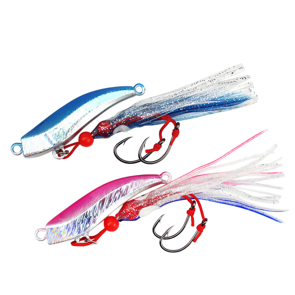 Lead Jig Head 80g 100g Trolling Jigs with Squid Skirts 2 Single-assist ...